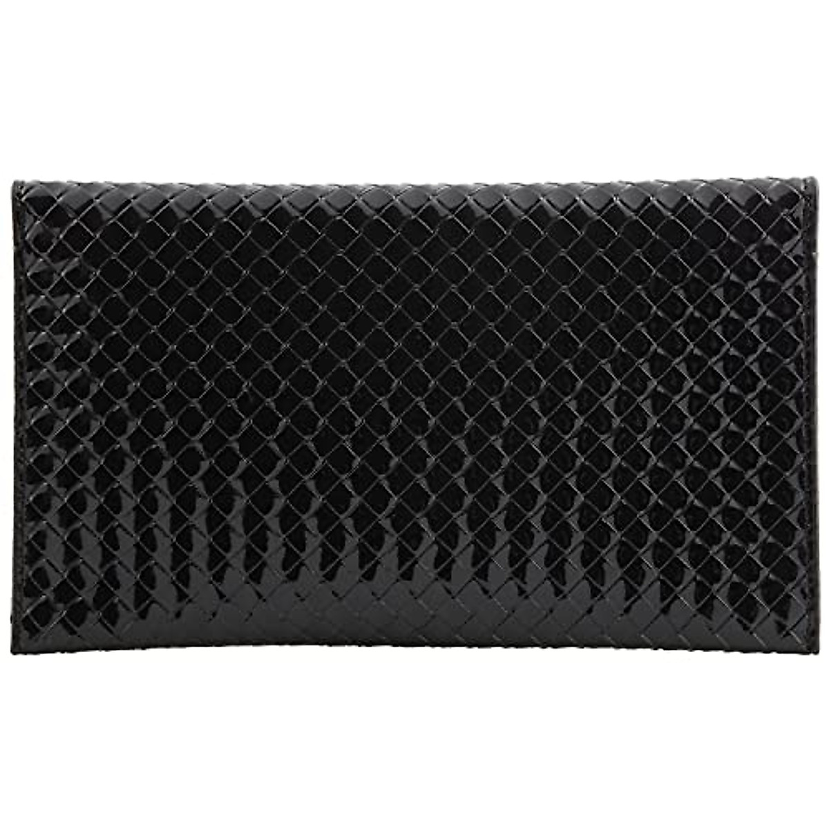 JNB Weaved Faux Patent Leather Glossy Envelope Clutch,Black2