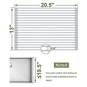 X Home Large Roll Up Dish Drying Rack, 20.5 x 13 Inch Silicone Coated Foldable Dish Rack Over The Sink for Kitchen, Gray