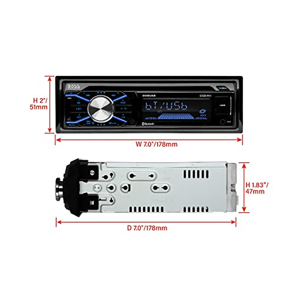 BOSS Audio Systems 508UAB Car Stereo System - Single Din, Bluetooth Audio and Calling Head Unit, Aux-in, USB, Built-in Microphone, CD Player, AM/FM Radio Receiver, Hook Up To Amplifier