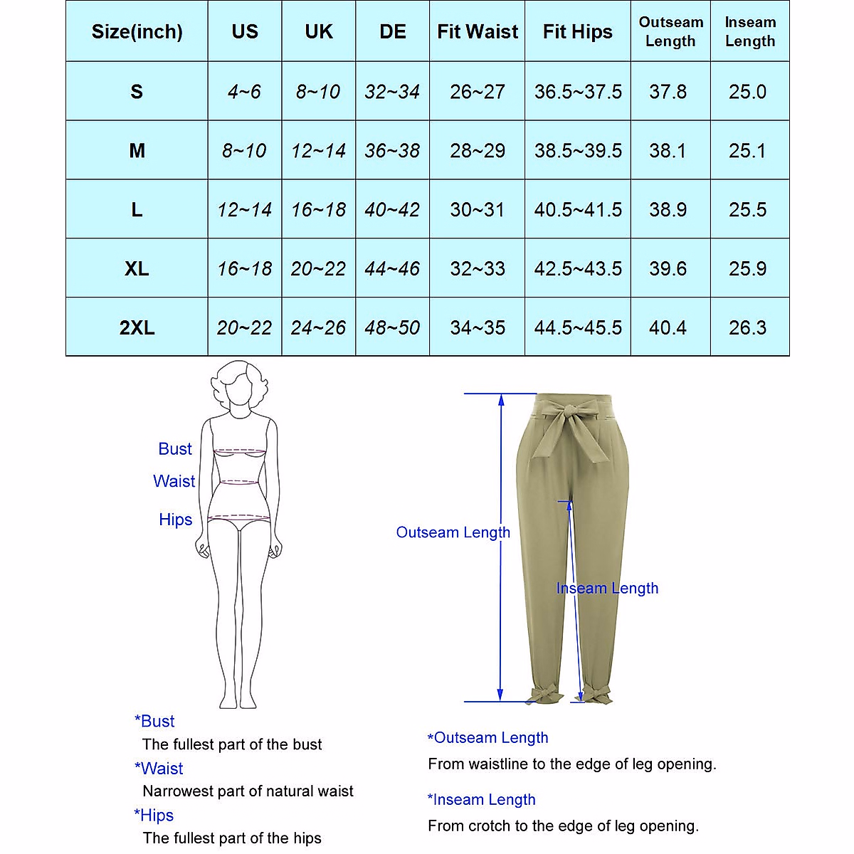 GRACE KARIN Women's Casual High Waist Belt Decorated Pencil Capri Pants with Bow-Knot Denim Blue