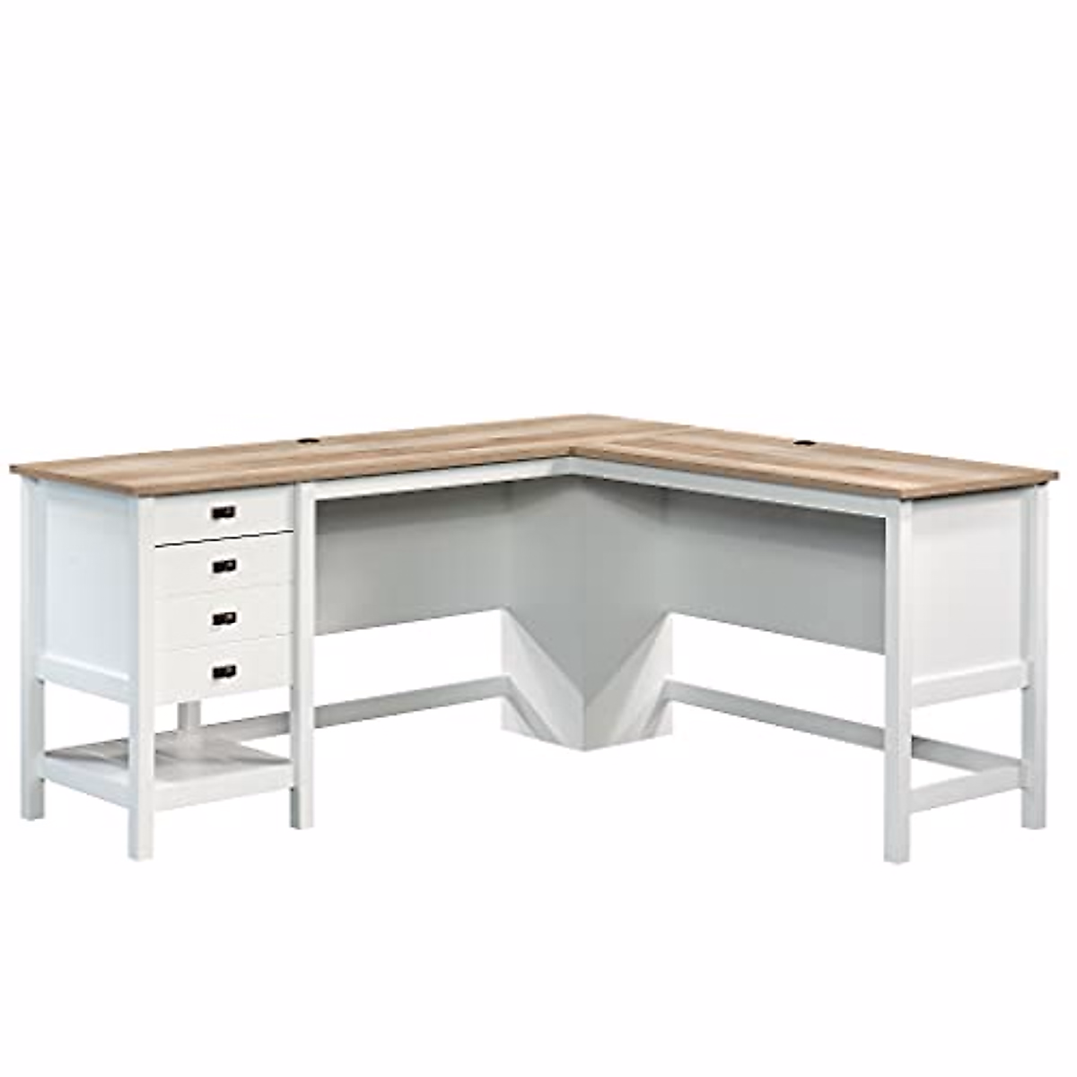 Sauder Cottage Road L-Desk, L: 65.11" x W: 58.66" x H: 29.76", Soft White Finish