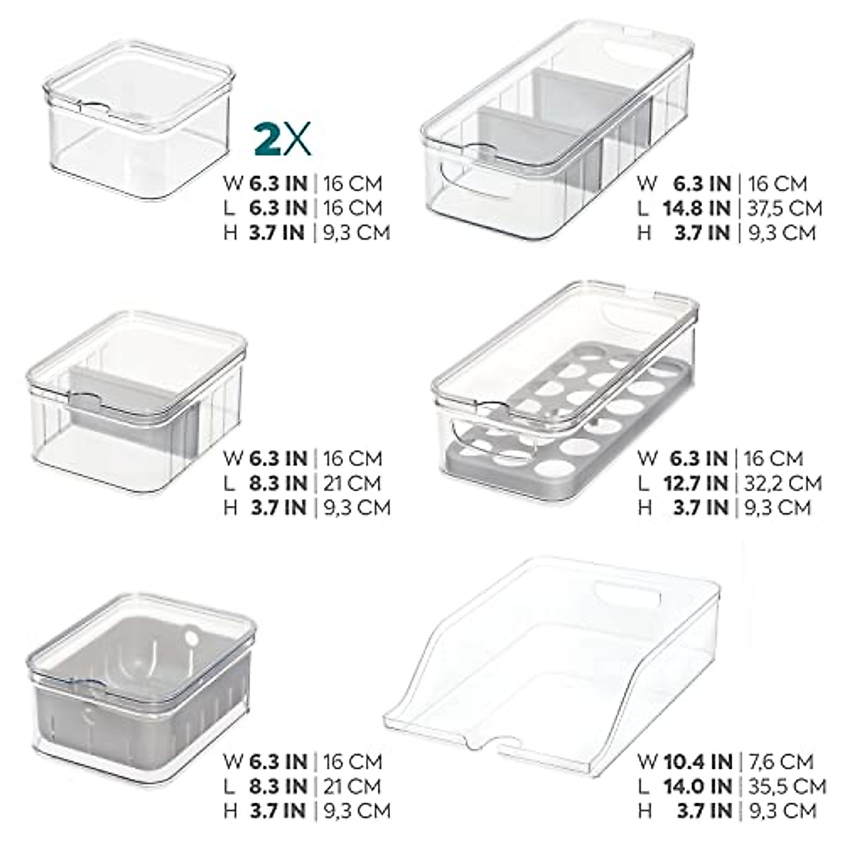 iDesign Plastic Refrigerator Organizer Bin Set The Spruce Fridge Binz, Set of 7, Clear/Matte Gray, 7 Count