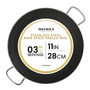 Machika Stainless Steel Pan with Non-Sticking Surface | Cooking Pan | Large Skillet Perfect for Preparing Mediterranean Food | Sandwich Bottom | 3 Servings | 11 inches |