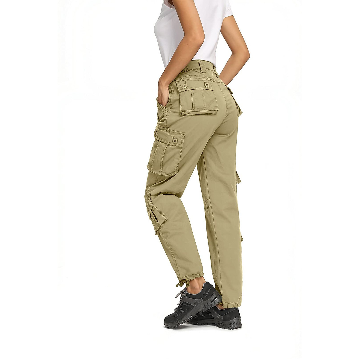 Raroauf Work Cargo Pants Womens Cotton Casual Military Combat Tactical Pants,Rip-Stop Outdoor Hiking Trousers Khaki US 10