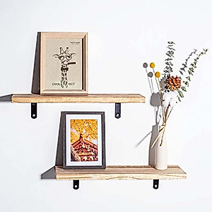 Floating Shelves Set of 2, 17 Inch Rustic Wood Wall Mounted Shelves for Bedroom, Living Room, Bathroom…