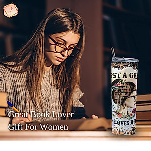 LIERIE8888 Librarian Gifts For Women, Book Lover Travel Coffee Mugs, Book Themed Gifts, Book Reader Gifts For Woman, Bookish Gifts for Woman, Just A Girl Who Loves Books Tumbler with Lid and Straw
