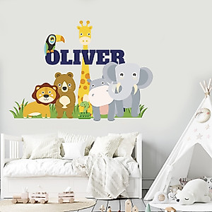 waldo Custom Name Jungle Animals - Baby Boy Girl Wall Decal - Animals Wall Decor - WD30. Zoo Theme Wall Decal Removable Nursery Wall Decal for Kids Room - Animals Name Sticker