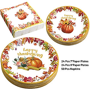 ceiba tree Thanksgiving Disposable Paper Plates and Napkins Sets for 24 Guests Fall 9inch Dinner Plates 7inch Dessert Plates Party Supplies Heavy Duty Dinnerware