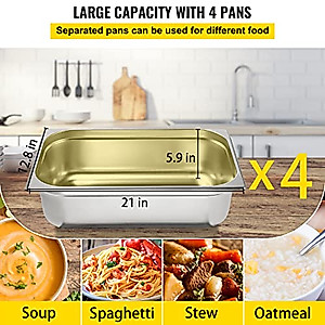 VEVOR Commercial Electric Food Warmer, 4-Pot Steam Table Food Warmer 0-100℃ w/ 2 Lockable Wheels, Professional Stainless Steel Material for Catering and Restaurants