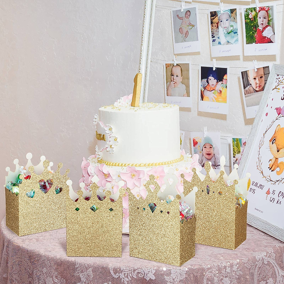 20 Pieces Princess Crown Boxes Glitter Princess Boxes Princess Crown Candy Boxes Gold Crown Party Favor Boxes Glitter Crown Party Boxes for Wedding Birthday Baby Shower Supplies