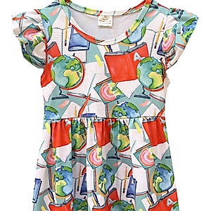 Toddler Girls Apple Pencil Printed Back to School Pearls First Day of School Boutique Dress