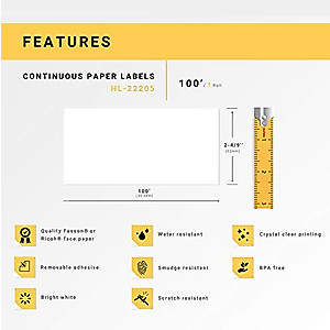 HOUSELABELS Compatible with DK-2205 Replacement Roll for Brother QL Label Printers; Removable Adhesive Continuous Length Labels; 2-4/9" x 100 feet (62mm*30.48m) with 1 Reusable Cartridge - 2 Rolls