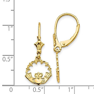 Auriga Fine Jewelry 14K Yellow Gold Claddagh in Circle Dangle Earrings with Leverback, (L-30 mm, W-11 mm) Gift for Women