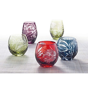 Toyo Sasaki Glass HG880-T106 Pair Free Glass, Kiriko Gift, Blue & Red, 11.8 fl oz (350 ml), Pack of 2