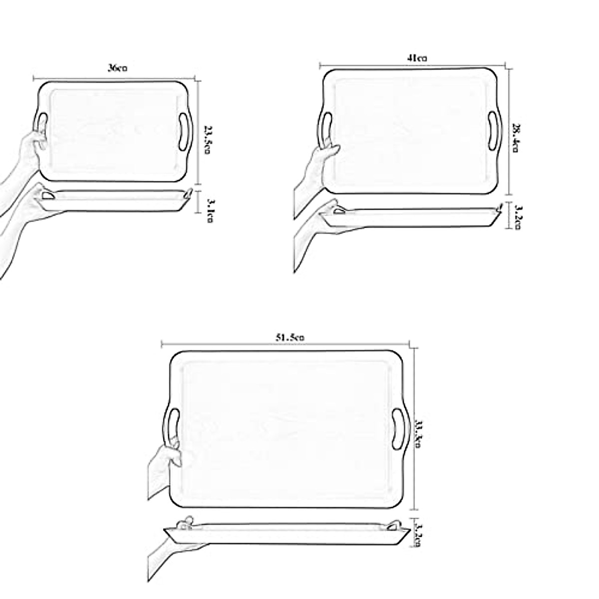 JHSLXD Retro Trays Kitchen/Dining Room Serving Trays Multi-Purpose Trays Breakfast Trays Non-Slip Fruit Trays Creative Rectangle Water Cup Trays,Black,51.5CM
