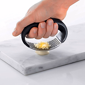 WEPPC Garlic Press Rocker Stainless Steel Garlic Mincer Crusher and Peeler, Ergonomic, Easy to Use, Black
