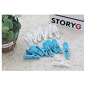 MONSTA Living Spring Clothespins - Plastic Soft Grip, Anti-Slip Clothes Pins with Sturdy Steel Springs - Blue &amp; White Attractive Clothing Line Clips - Top Air-Drying Clothing Pin Set (Pack of 14)