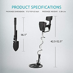 VIVOHOME High Accuracy Metal Detector with Shovel HD LCD Screen for Adults Kids 9 Inch Waterproof Search Coil, Adjustable Length 42.5-52.5 Inch, DISC Notch Pinpoint All Metal Modes, Batteries Included