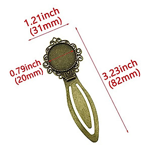 HJGarden 5PCS Retro Round Cabochons Bookmarker Blank Bases Trays Bookmark Pendant Trays Round Metal Gem Bookmark Cabochon for DIY Jewelry Making and Book Marker Making, Bronze