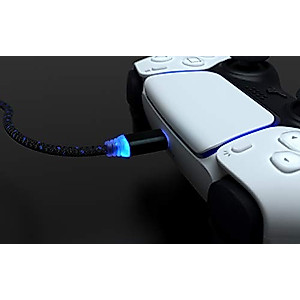Foamy Lizard 10FT Split PS5 Controller Charger Cable, LED Fast Charging Braided Nylon Replacement Cord, Dual USB C for Switch, Playstation 5 Dualsense, Xbox Series X/S, Accessories (C to C, Blue LED)