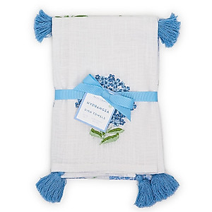 Two's Company Hydrangea Set of 2 Dish Towels with Decorative Tassels - Cotton