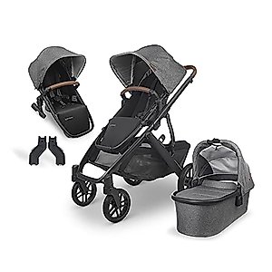 UPPAbaby Vista V2 Stroller- Greyson (Charcoal Melange/Carbon/Saddle Leather) + Upper Adapters + RumbleSeat V2- Greyson (Charcoal Melange/Carbon/Saddle Leather)