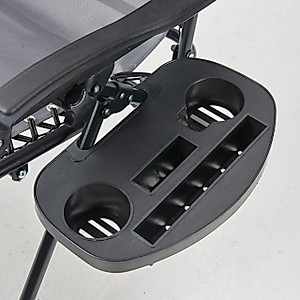 Divano Roma Furniture Set of 2 Outdoor Adjustable Zero Gravity Lounge Chair Table, Folding Patio Recliner with Headrest, Side Tray, Grey