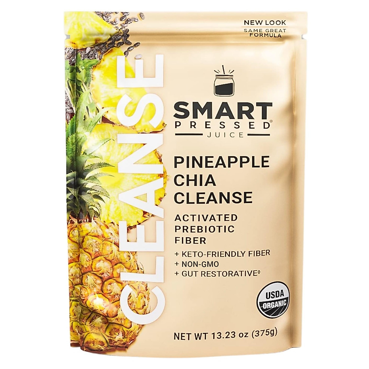 SMART Pressed Juice Pineapple Chia Cleanse | Prebiotic Superfood Plant Based Fiber with Vegan Probiotics & Enzymes | 30 Servings (Packaging May Vary)