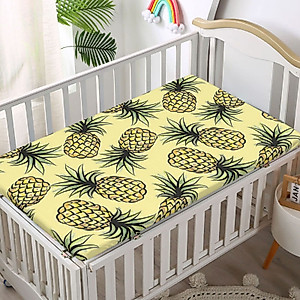 Pineapple Themed Fitted Crib Sheet,Standard Crib Mattress Fitted Sheet Soft and Breathable Bed Sheets-Baby Crib Sheets for Girl or Boy,28“ x52“,Pale Yellow Pale Green