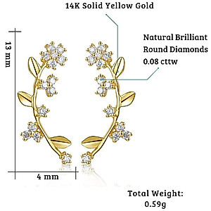 FANCIME Mothers Day Gifts 14K Solid Yellow Gold 0.08cttw Diamond Small Tiny Minimalist Flower Post Earrings Fine Jewelry for Women