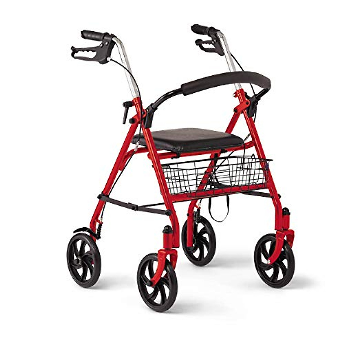 Medline Steel Rollator Walker with 8 Inch Wheels, Folding Rolling Walker, Adjustable Arms, Supports 300 lbs, Red