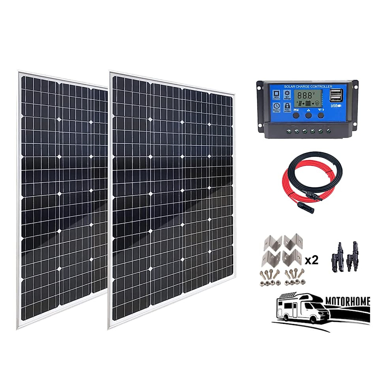 AUECOOR 240W Solar Kits 2pcs 120Watt 12Volt Solar Panel Moncrystalline Module 30A Charge Controller Extension Cable Mounting Brackets for RV Trailer Camper Marine Off Grid