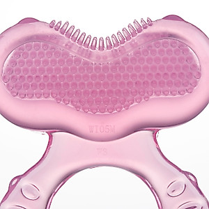 Nuby Silicone Teethe-eez Teether with Bristles, Includes Hygienic Case, Pink