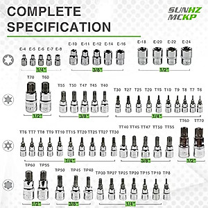 SUNHZMCKP 60-Piece Master Torx Bit Socket and External Torx Socket Set, S2 Alloy steel，E4-E24, T6-T70,TT6-TT70,TP8-TP60,The best auto repair tool