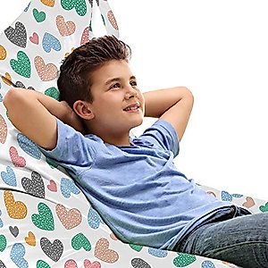 Ambesonne Valentine's Day Lounger Chair Bag, Romantic Theme Colorful Dotted Heart Motifs Image on Plain Background, High Capacity Storage with Handle Container, Lounger Size, White Multicolor