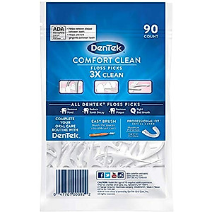 DenTek Comfort Clean Floss Picks for Sensitive Teeth, Soft and Silky Ribbon, 90 count Each (Pack of 1)