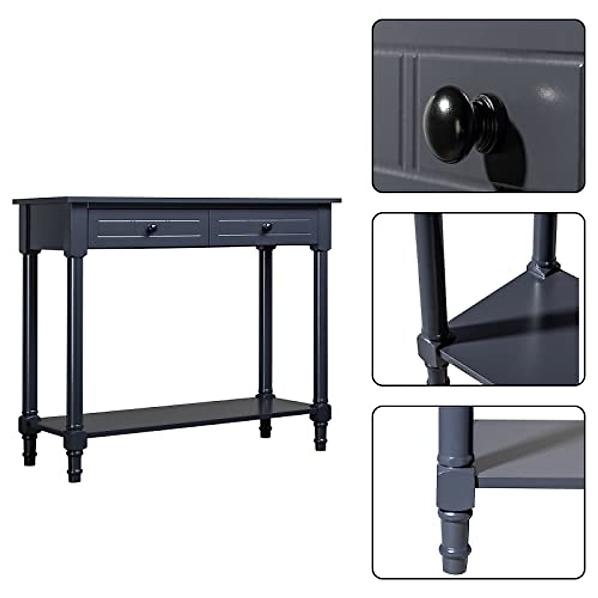 Karl home Console Table with 2 Drawers, Narrow Sofa Side Table Entryway Desk with Bottom Storage Shelf, TV Stand for Living Room Hallway Office, Navy Blue/Black 29.7" H