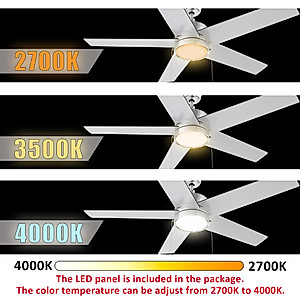 52” Ceiling Fans with Lights, 5 Speeds Reversible DC Modern Ceiling Fan with Pull Chain, 3 Light Colors Dimmable Outdoor Ceiling Fan, Sliver