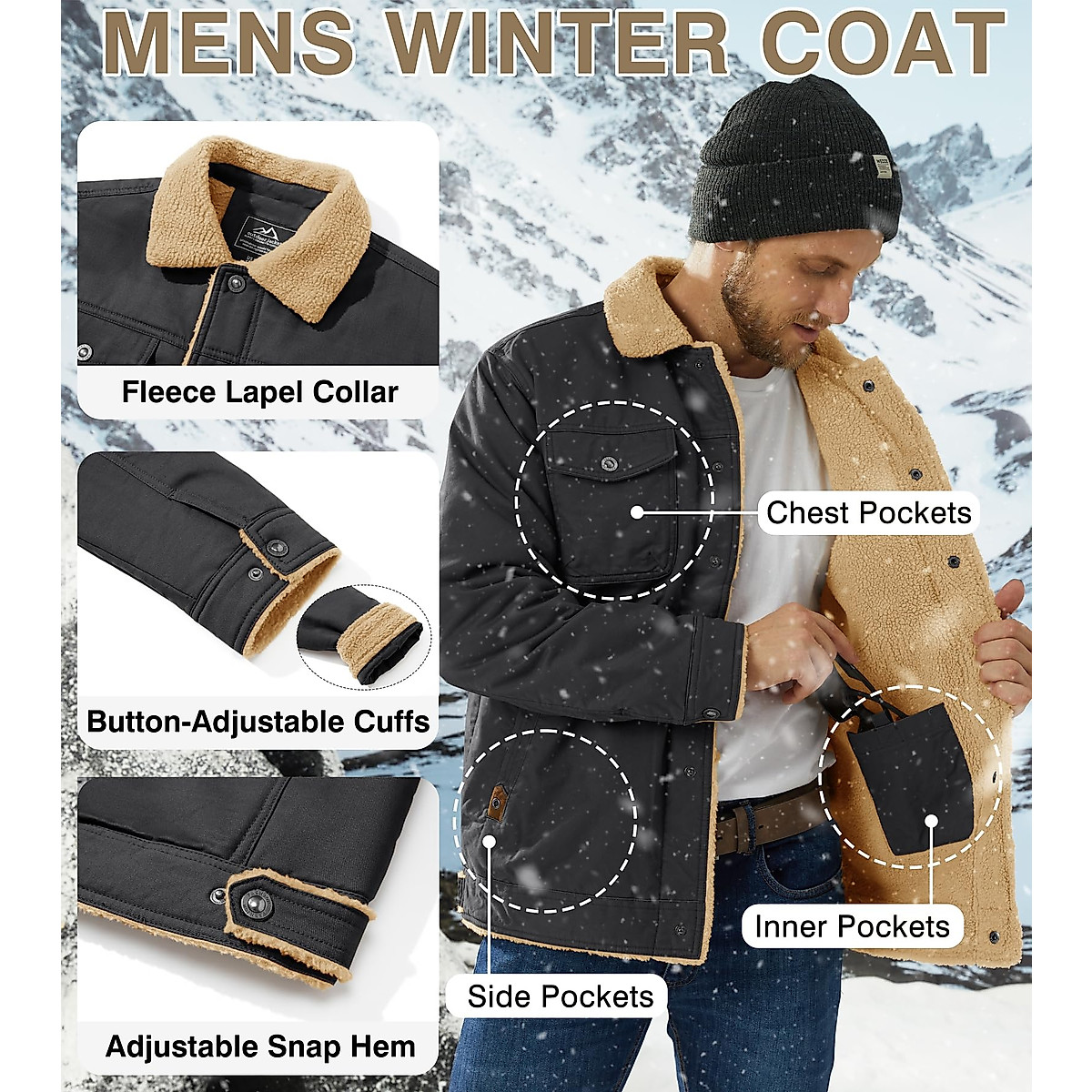 EKLENTSON Men's Cold Weather Winter Jacket - Insulated Snow Jacket for Hunting & Fall, Grey, Medium