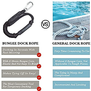 2PCS Fender Lines 2FT Premium Bungee Boat Lines with 316 Stainless Clip for Boat Bumper/Boat Fender Boat Accessories for Mooring for Jet Ski, SeaDoo, Yamaha WaveRunner Dinghy (Black, 2 Feet)