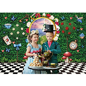 Wonderland Backdrop for Photography Wonderland Tea Party Decorations 8x6FT Fairy Tale Castle Rabbit Green Leaf Birthday Background for Kids Baby Shower Newborn Portrait Photo Props