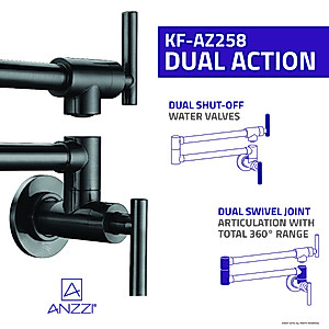 Braccia Series 24" Wall Mounted Pot Filler in Gunmetal Black | 24” Reach Spout Solid Brass Two Handle Dual Shut-Off Valve Double Joint Swing Arm Wall Mount Kitchen Folding Faucet | KF-AZ258GM