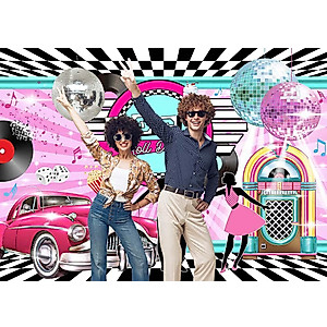 Mocsicka 50s Birthday Party Banner Back to 50's Rock and Roll Banner Backdrop 1950s Party Decorations Retro Rocking Backdrop for 50s Party, 72.8 x 43.3 Inch