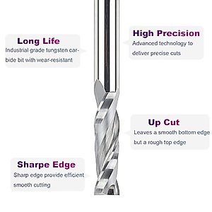 SpeTool Upcut Spiral Router Bits Extra Long (4 inch) with 1/2 Inch Shank , 1/2 Cutting Diameter Solid Carbide CNC Router Bits End Mill for Wood Mortises and Cutting Dadoes Carving
