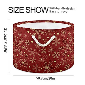 Large Storage Basket Christmas Snowflakes on Dark Red Toy Storage Box Organizer Bins with Handles Laundry Hamper Basket for Home Decor