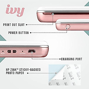 Canon IVY Mini Printer + 60 Sheets of ZINK Photo Paper Sticker (Incl 10 Bonus), Bluetooth Portable Mobile Pocket Compact Printer for Instant Print from Your Smartphone + Hard Carrying Case - Rose Gold