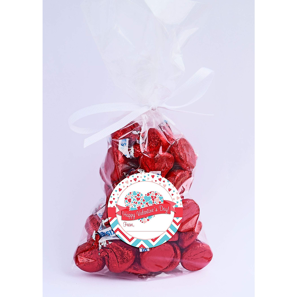 Red and Blue Heart-Themed Valentine Party Favor Sticker Labels, 40 2" Party Circle Stickers by AmandaCreation, Great for Classroom Valentines, Envelope Seals, Gifts & Treats