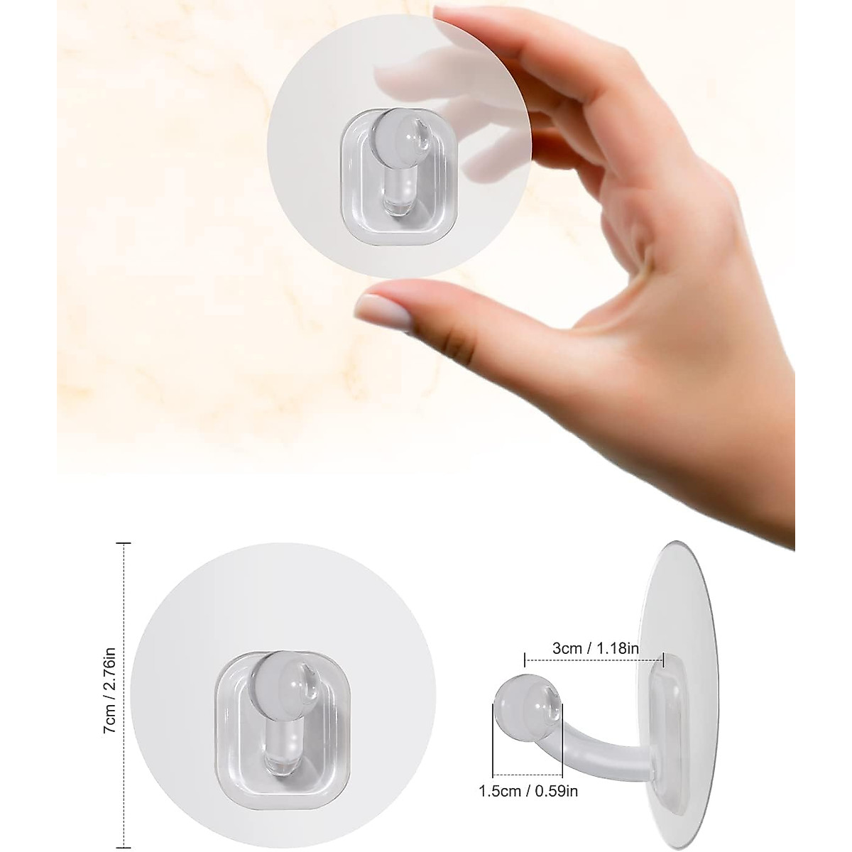 Uten Adhesive Hooks for Hanging 10 Pack, Heavy Duty Wall Hooks 11 lbs, Self Adhesive Waterproof Sticky Robe Towel Transparent Hooks for Home, Bathroom, Kitchen, Outdoor