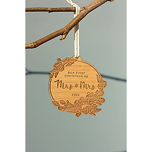 Our First Christmas As Mrs. And Mrs. 2023 Laser Cut Wood Ornament [Christmas, Holiday, Love, Anniversary, Personalized Gifts, Custom Message, Stocking Stuffers]