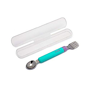 melii Spork On The Go - Travel Utensils for Babies and Toddlers - Detachable Fork and Spoon with Carrying Case - Blue & Purple
